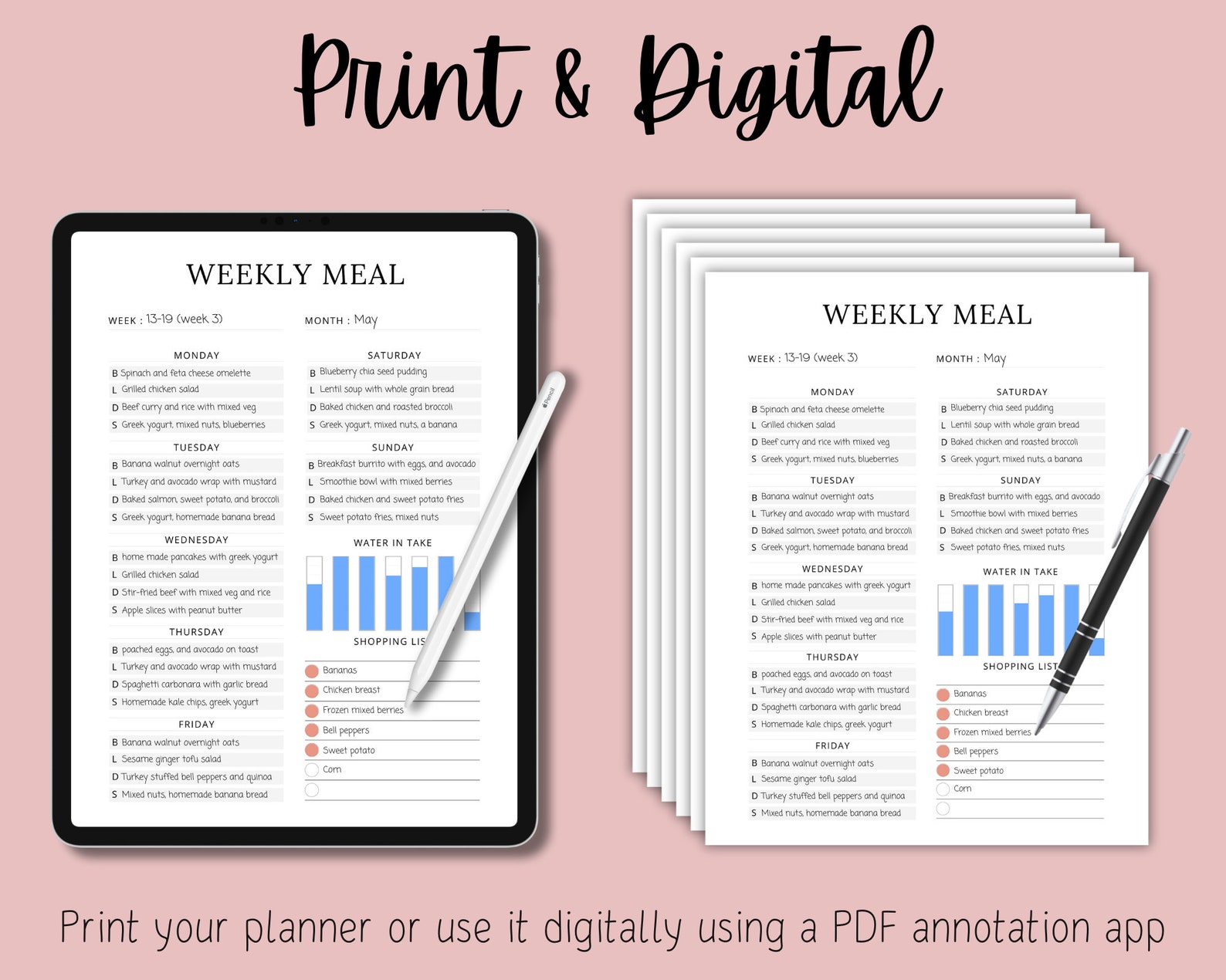 Meal Planner Printable PDF, Diet Prep Planner, Meal Preparation, Food ...