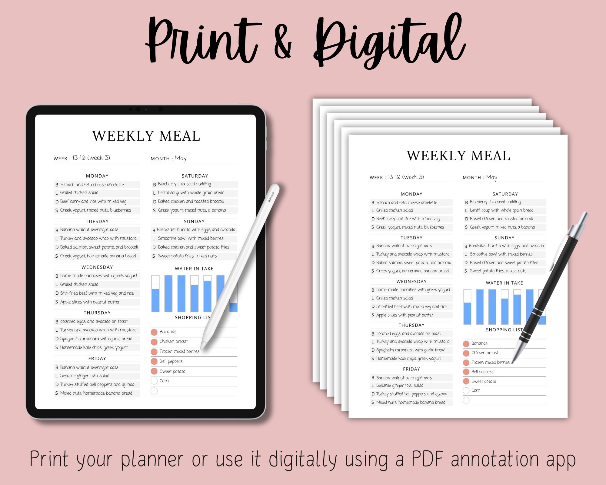 Meal Planner Printable PDF, Diet Prep Planner, Meal Preparation, Food ...