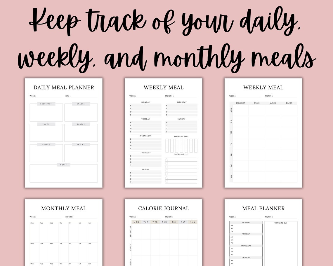 Meal Planner Printable PDF, Diet Prep Planner, Meal Preparation, Food ...