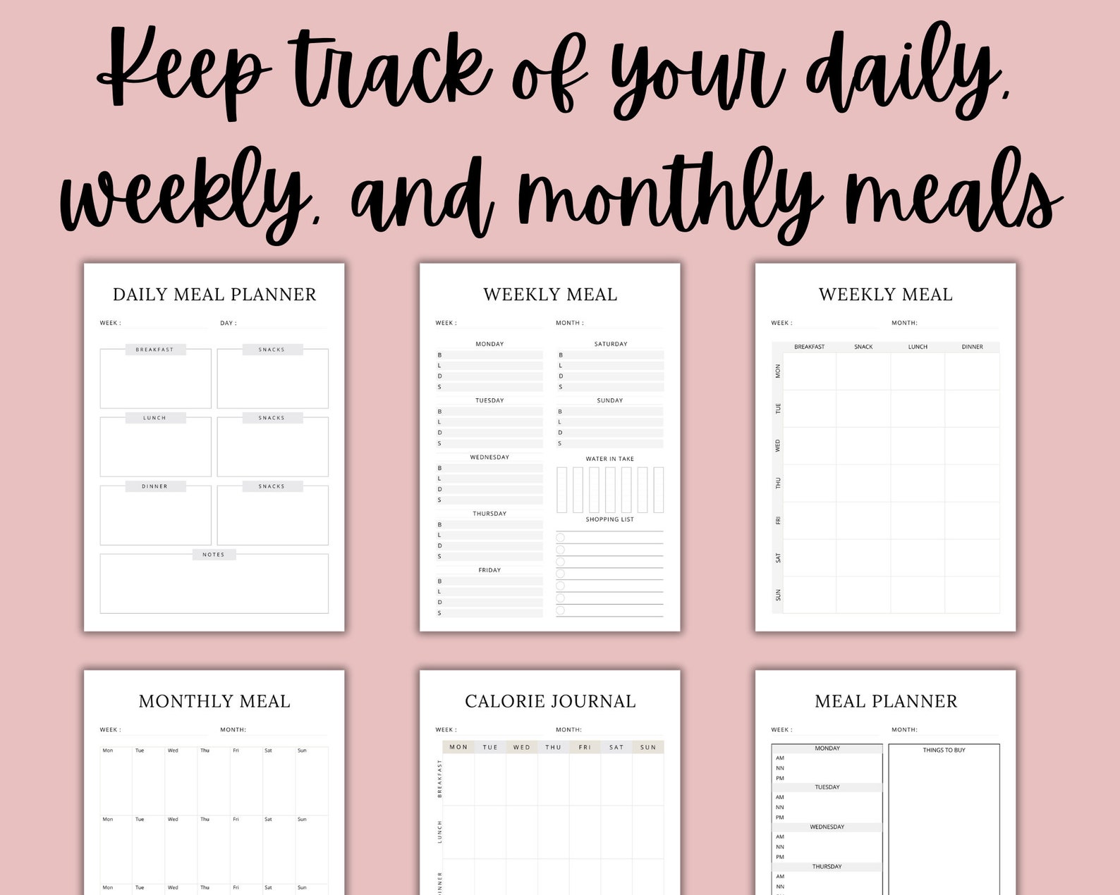 Meal Planner Printable PDF, Diet Prep Planner, Meal Preparation, Food ...