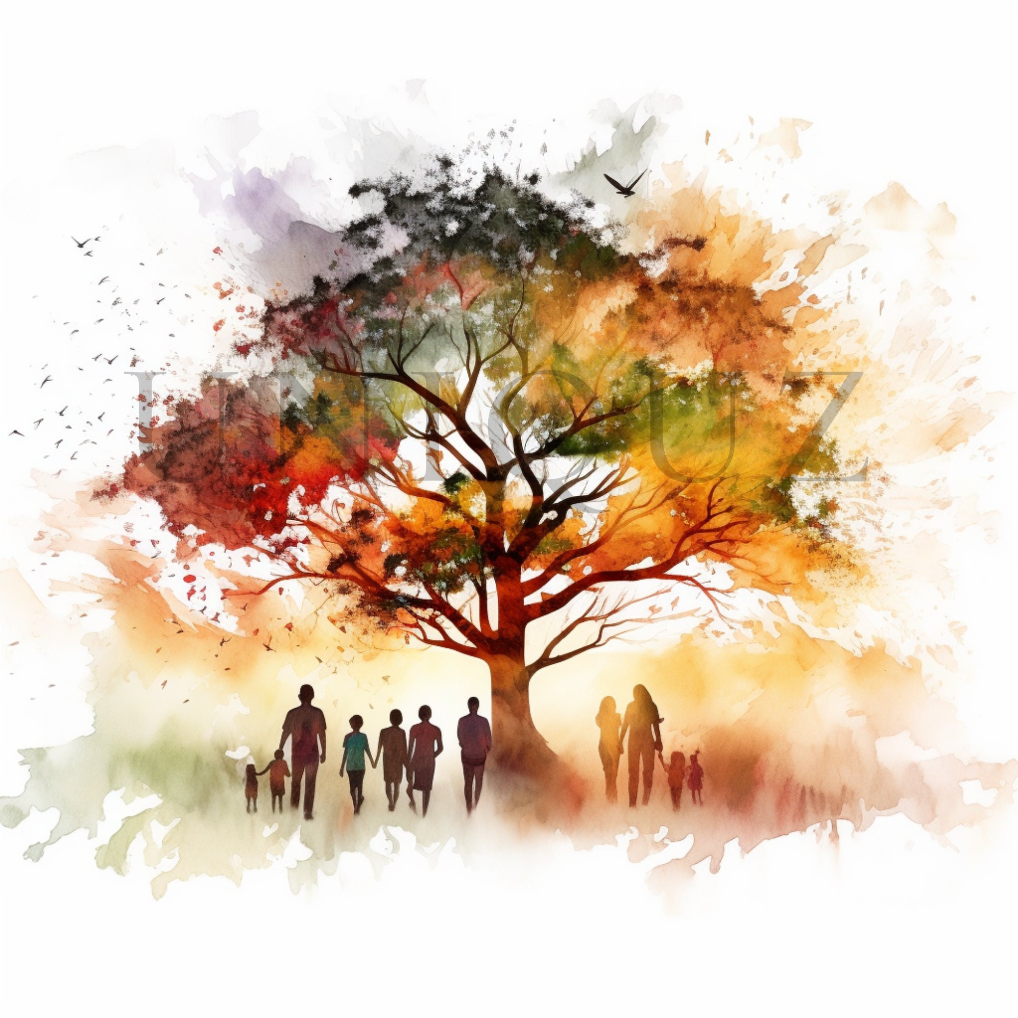 Watercolor Family Tree Clipart Set 10 High Quality Jpgs Digital ...