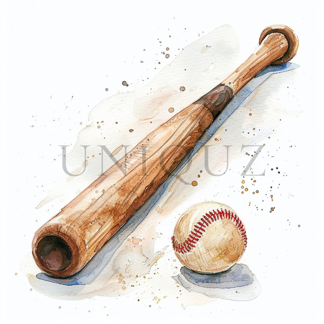 Watercolor Baseball Bat and Ball Clipart 10 High Quality Jpgs Digital ...