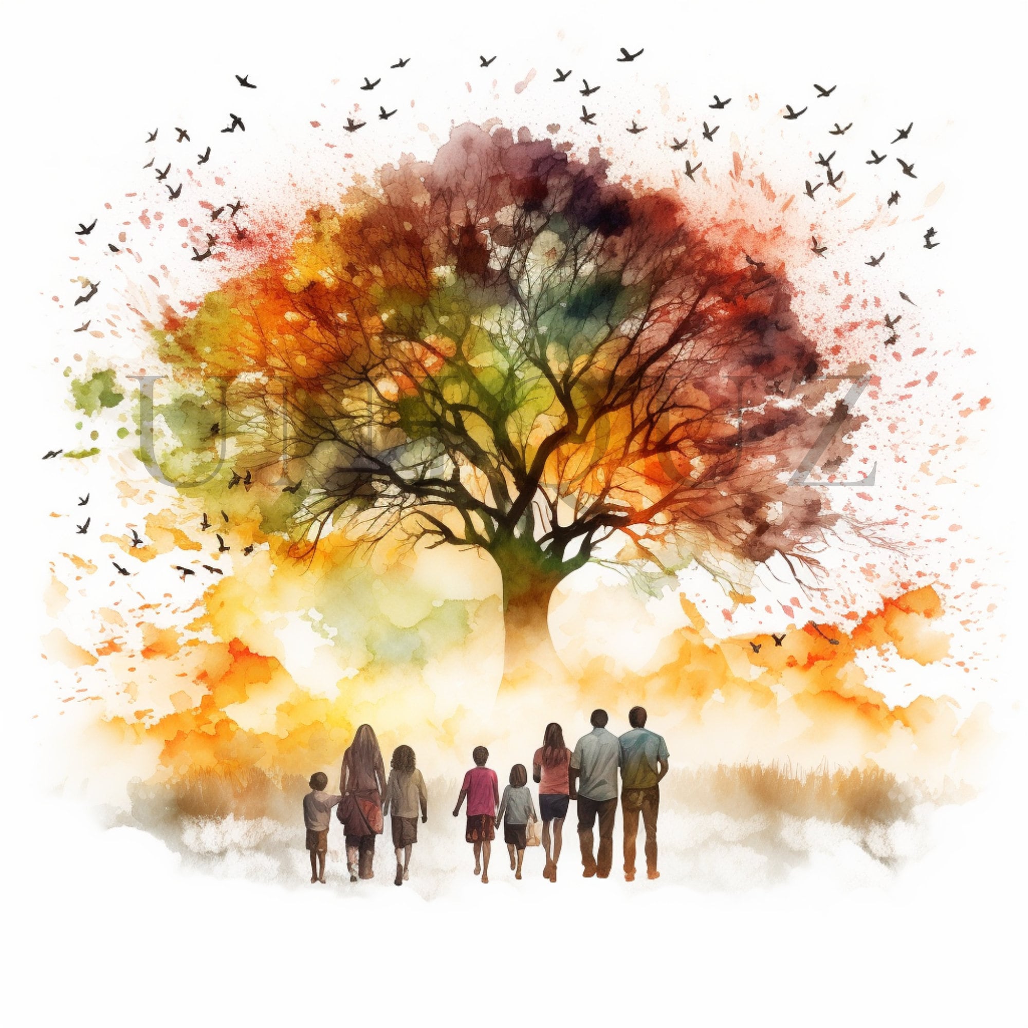 Watercolor Family Tree Clipart Set 10 High Quality Jpgs Digital ...