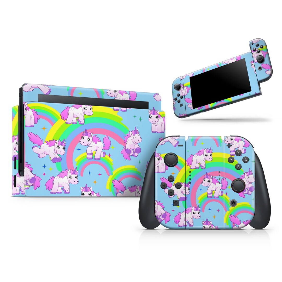 Magical Cartoon Unicorns // Skin Decal Wrap for Nintendo Switch OLED Gaming Console, Dock, Joy ...