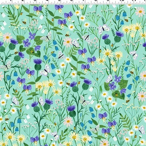 Clothworks - Springtime Wildflowers - Aqua - Y3771_33 - by Rebecca ...