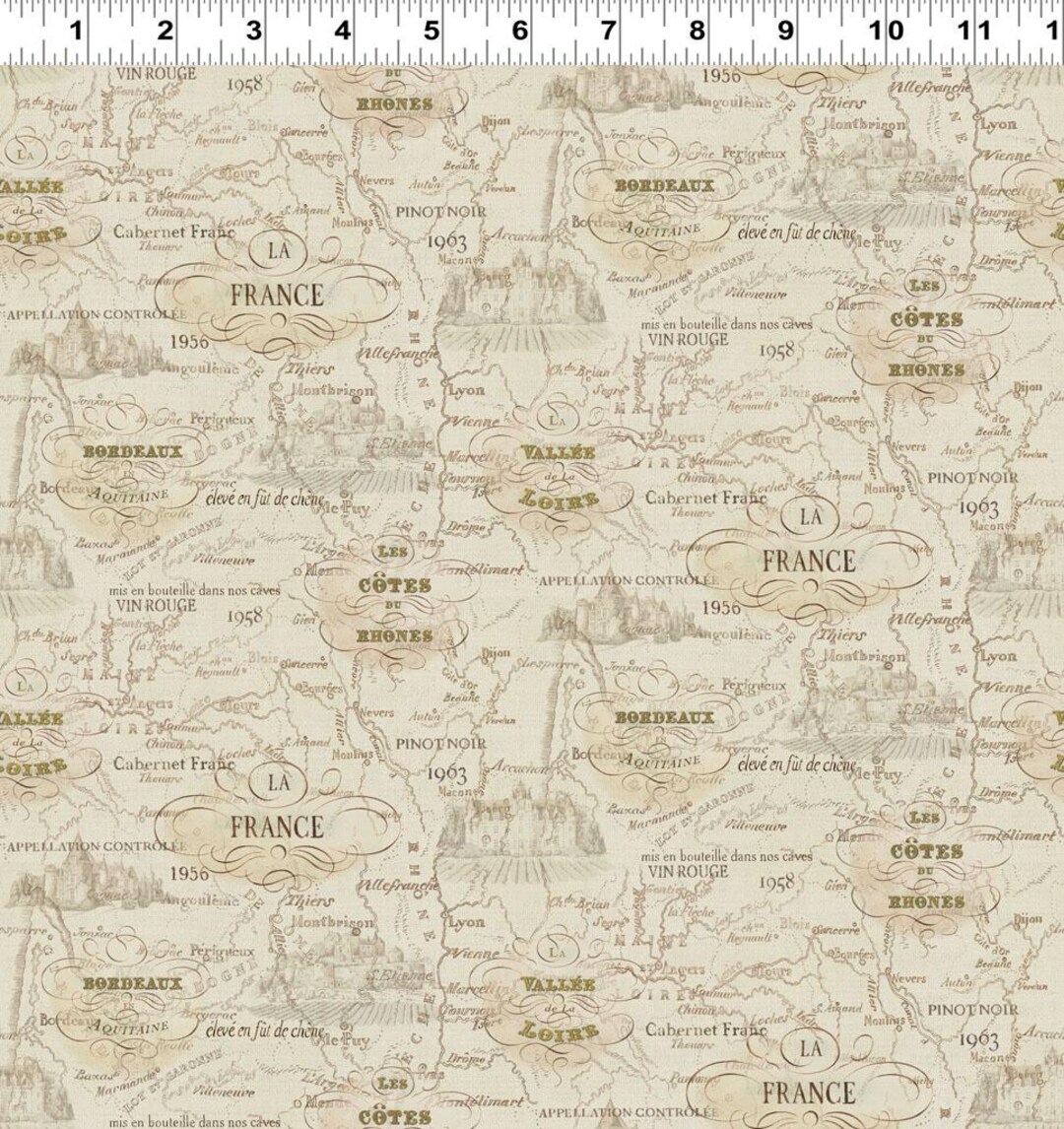 Clothworks - Wine Tasting Digital Map - Butter - Y4576-59 - Fabric by ...