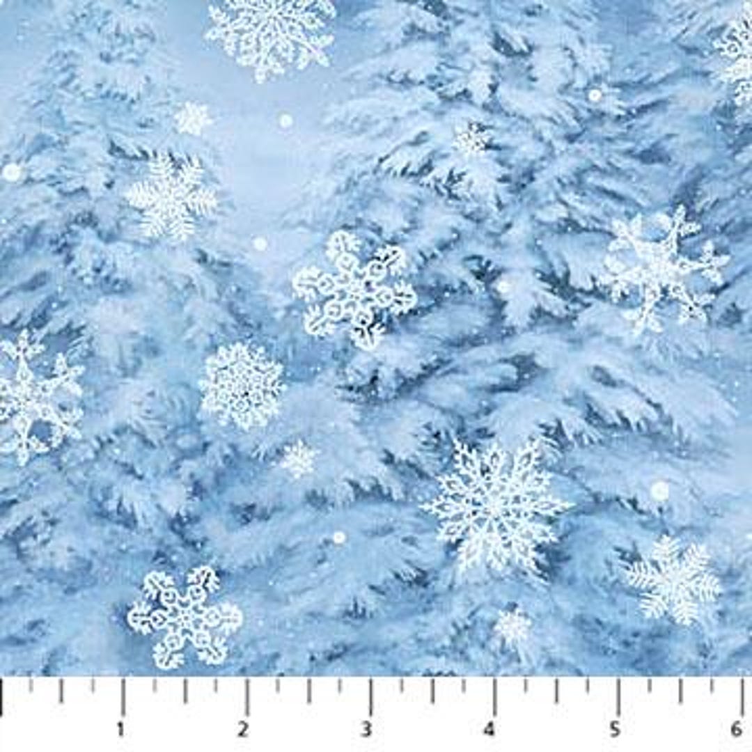 NOTE: 1-1/4 Yards Remain - Northcott- St. Nicholas - Snowy Trees - Mid Blue - 28217-46 - Fabric ...