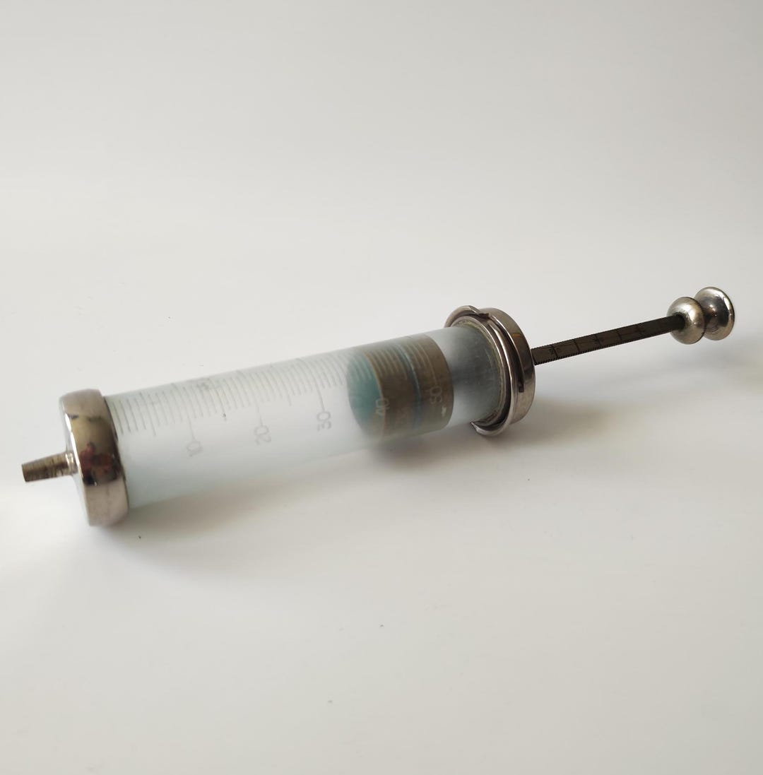 50 ML / 1 Pc GLASS Syringe 50 Cc Metal Tip Reusable Antique Old 50 Cc ...