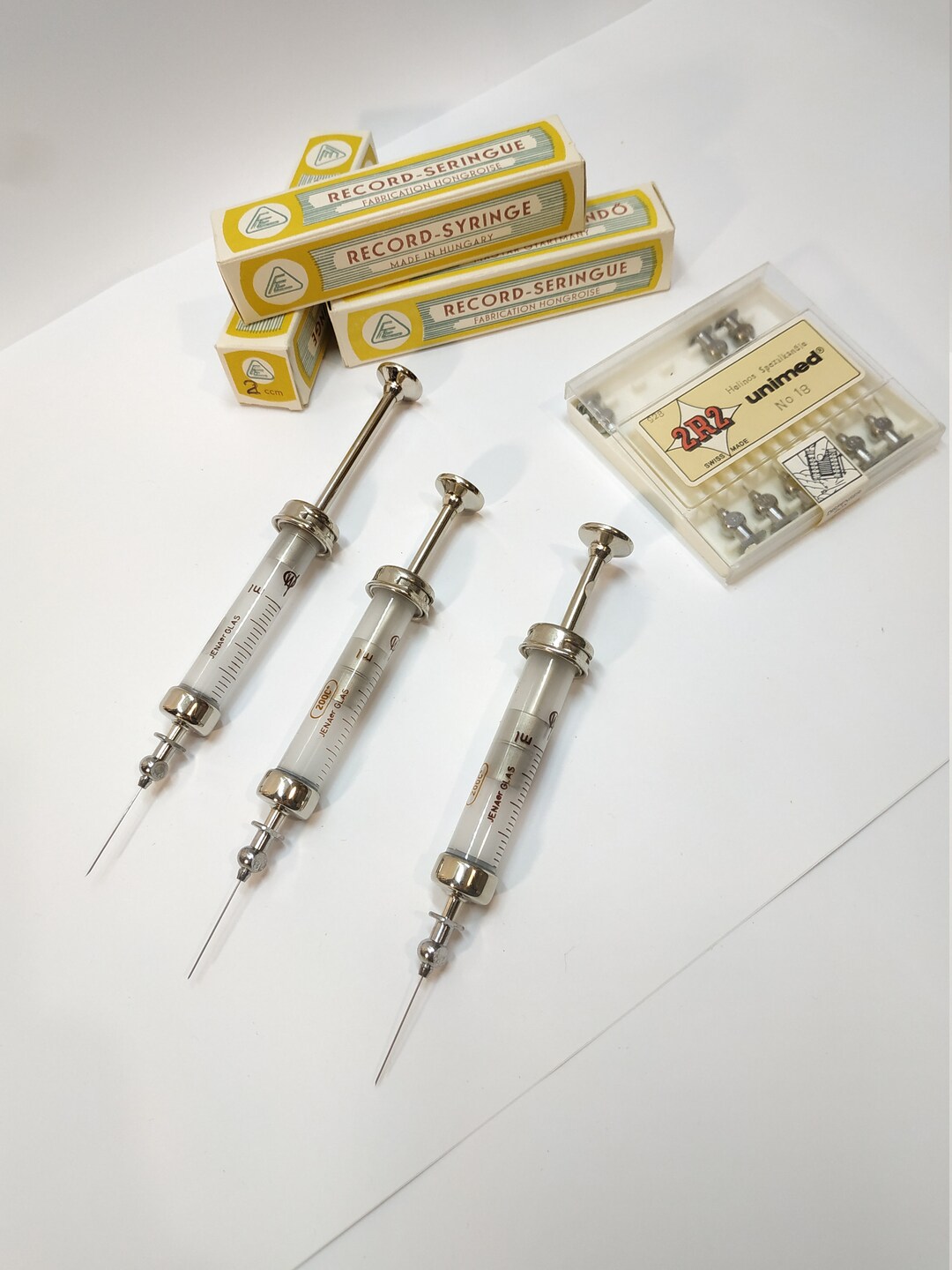 Vintage Medical Pro KIT 3x 2 Ml NEW Hungary Glass Syringe Set 1 Box ...
