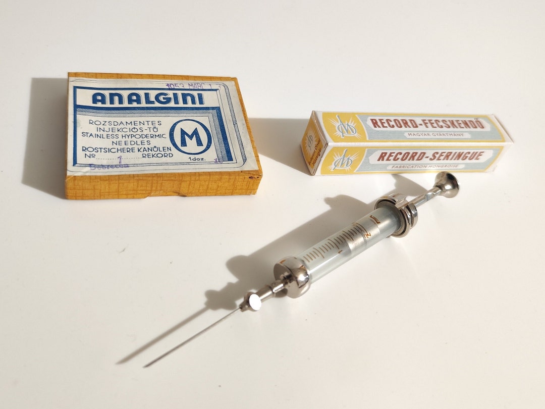 1 Pc / 2 ML Glass Syringe GIFT Box Needle Record Metal Reusable Antique ...