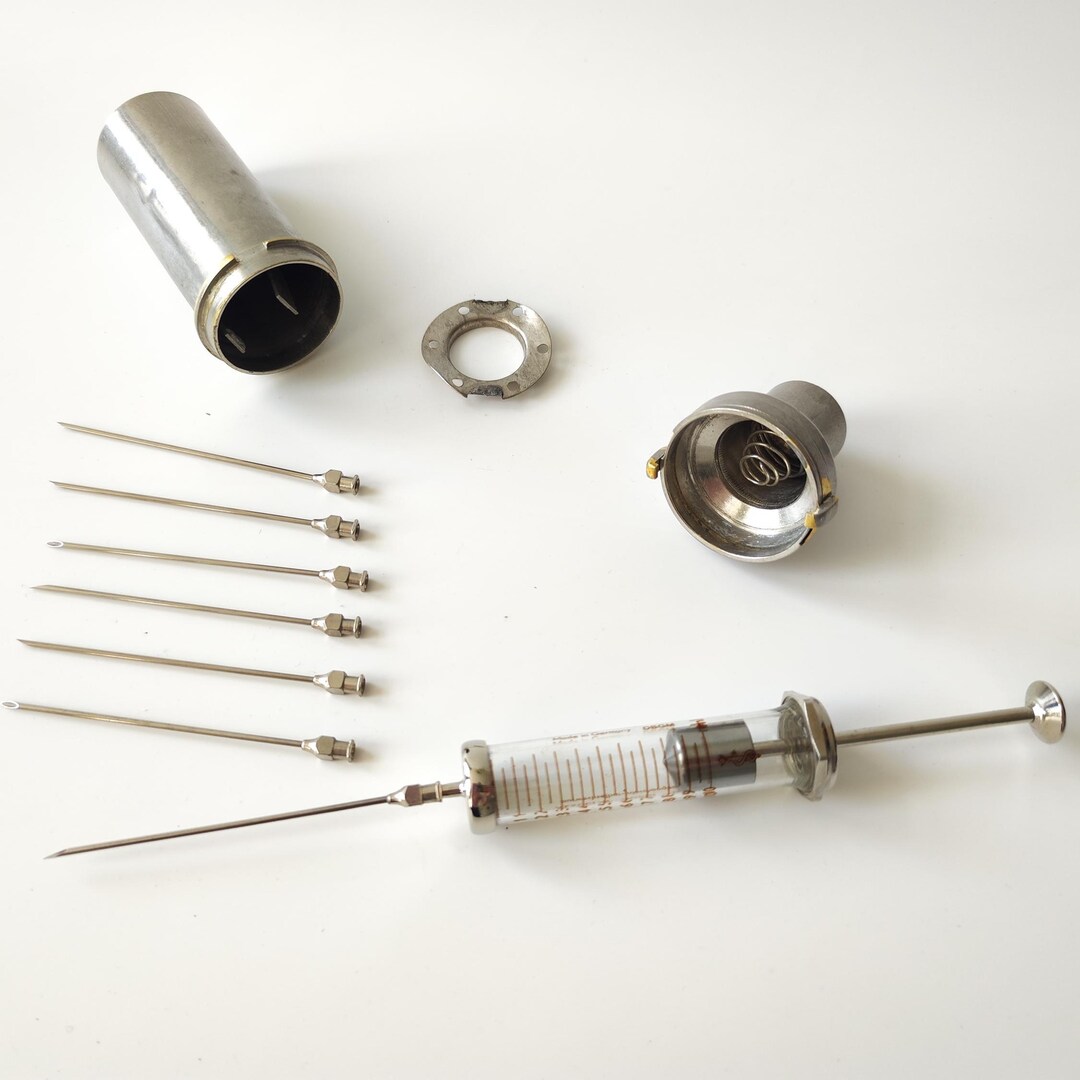 Vintage Medical Military Metal Syringe Set / 10 Ml Hypodermic Glass ...
