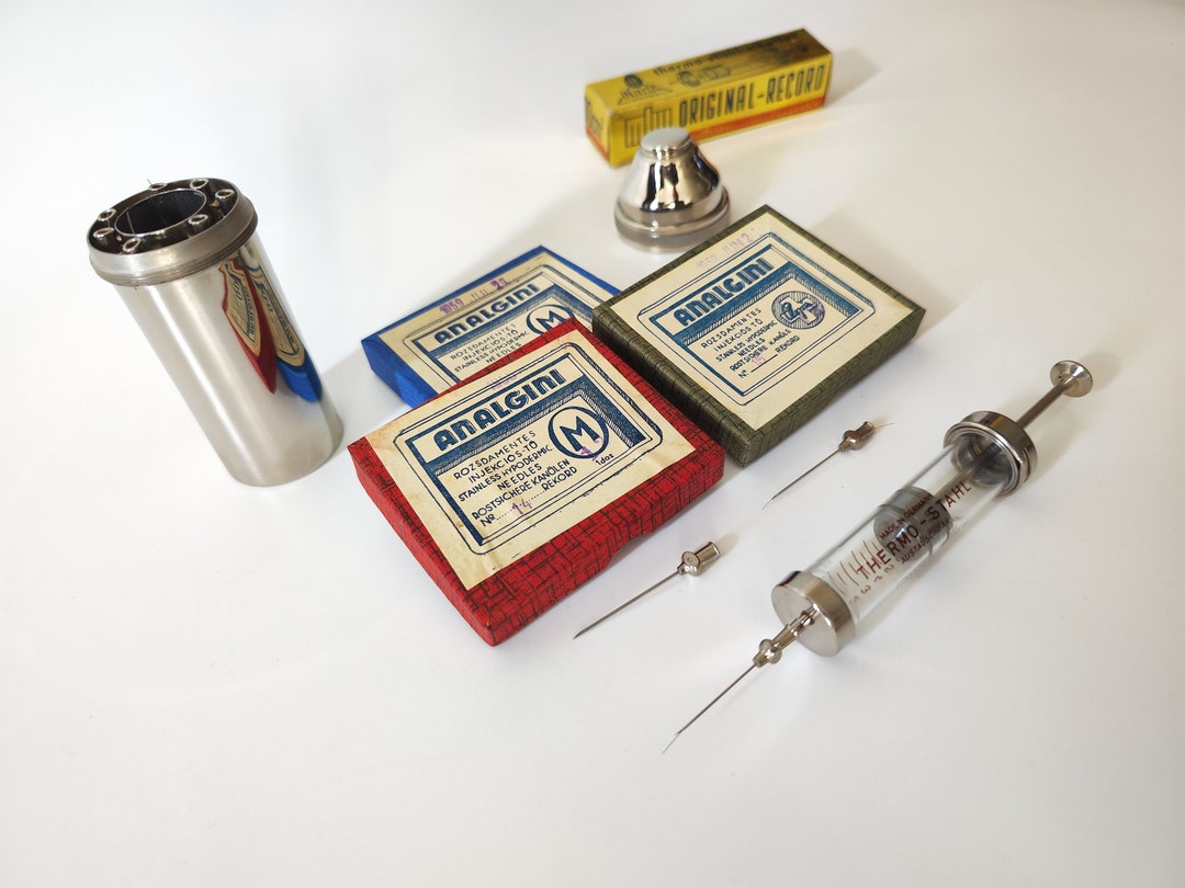 Vintage Medical Tools 10 Ml / 1 Pc GLASS SYRINGE Full KIT Special Metal ...
