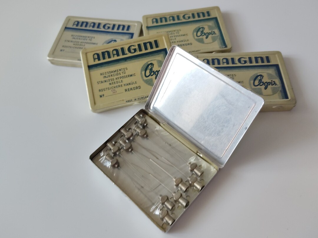 1 METAL BOX Analgini Original METAL Box Antique Record Old Needles 12pc ...