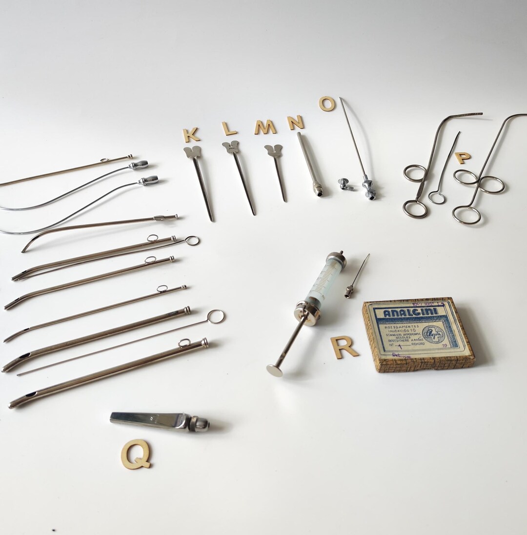 RARE RRR Vintage Medical Tools 5 Ml Glass Syringe Kit Metal Antique Old ...