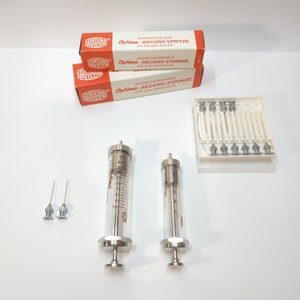 5 Ml + 10 Ml NEW Glass Syringe + 1 Box Record Needles Hypodermic ...