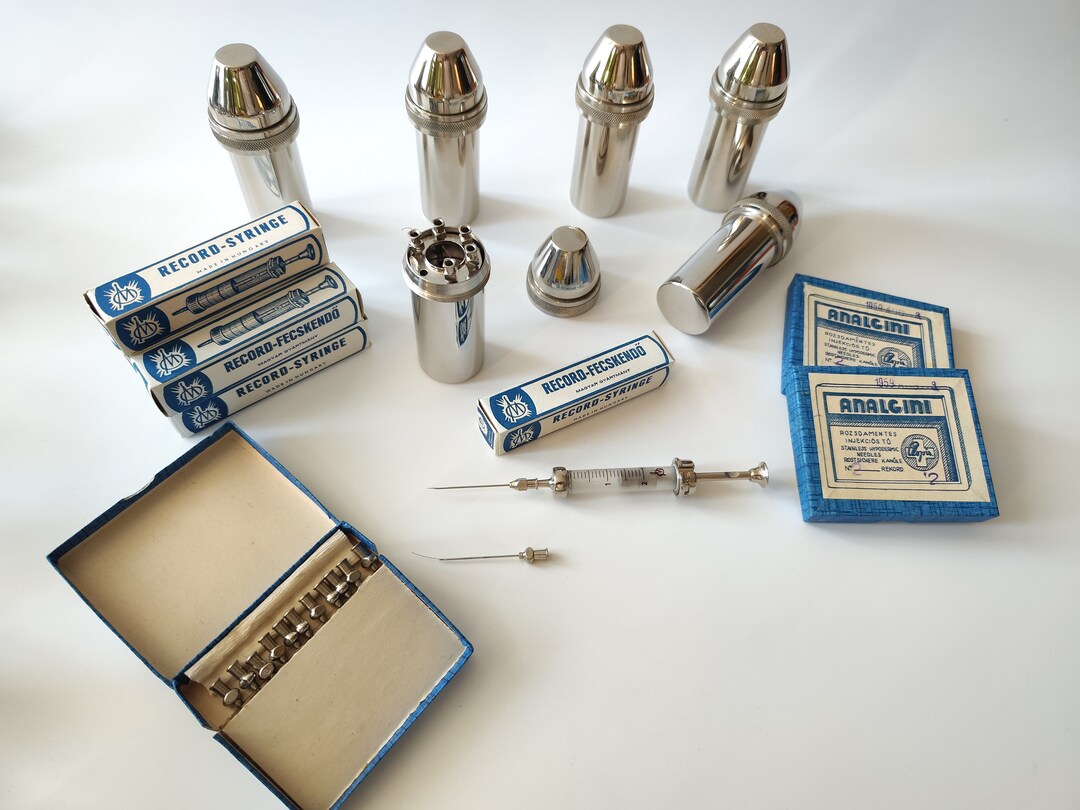 Vintage Medical KIT Sterilizer - 2 Ml Glass Syringe +6 Record ...
