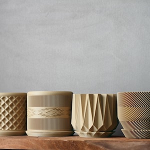 Set of 4 Planters in Desert Tan - Drainage Holes and Trays - Modern ...