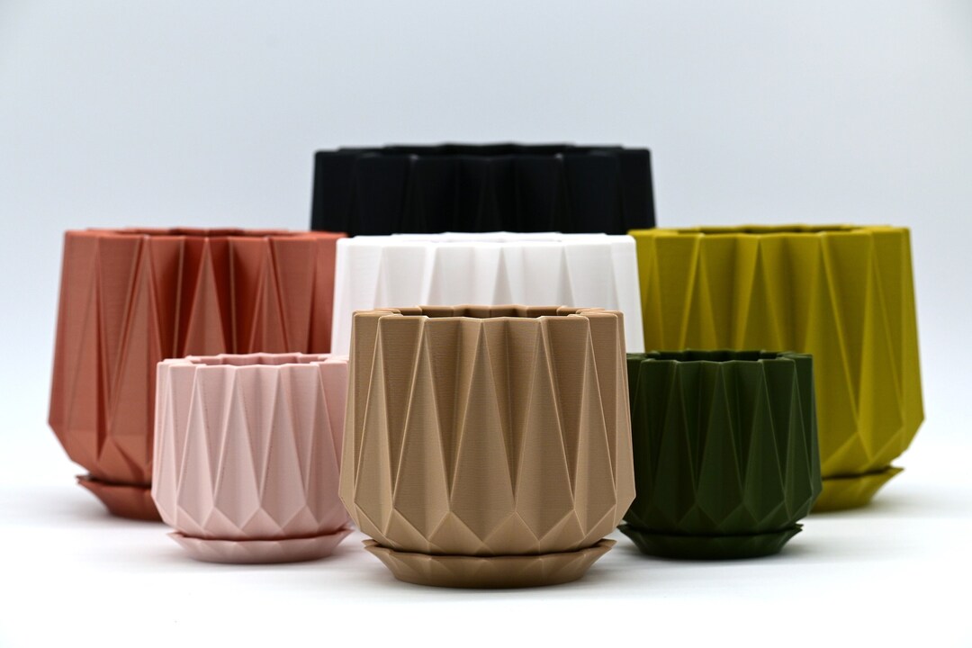 The Estrella Planter Drainage Hole and Tray Modern Indoor Plant Pot 3D ...