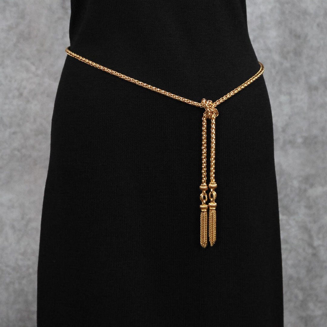 Gorgeous Vintage MONET Lariat Style Gold Tone Braided Chain Belt With ...