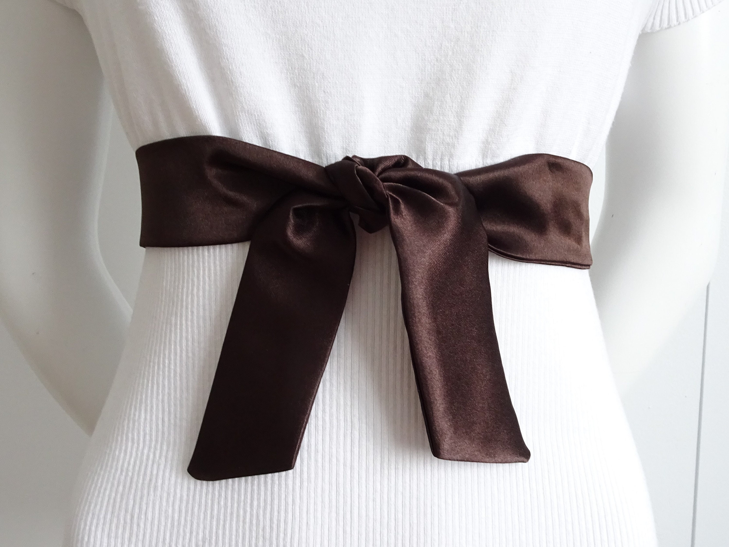 Dark Brown Skinny Scarf / Brown Satin Hair Scarf / Satin Belt - Etsy