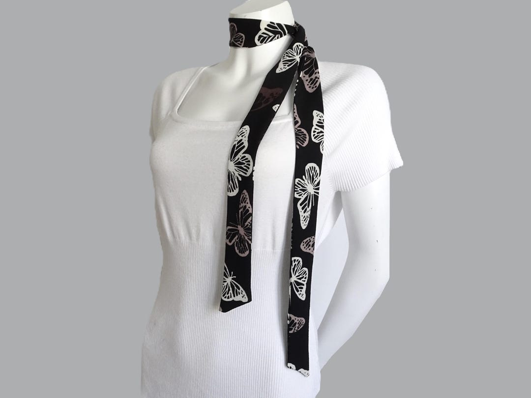 Long Black Neck Scarf / Skinny Scarf Accessories / Narrow Waist Sash ...