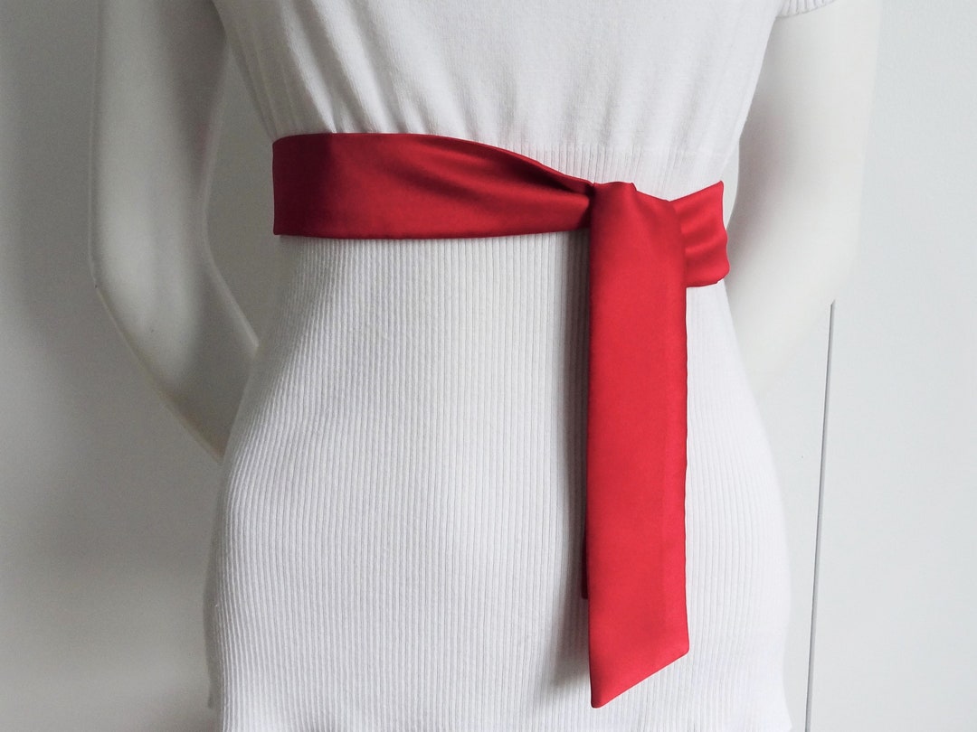 Red Satin Scarf 44in and 56in / Satin Skinny Sash Belt / Short - Etsy