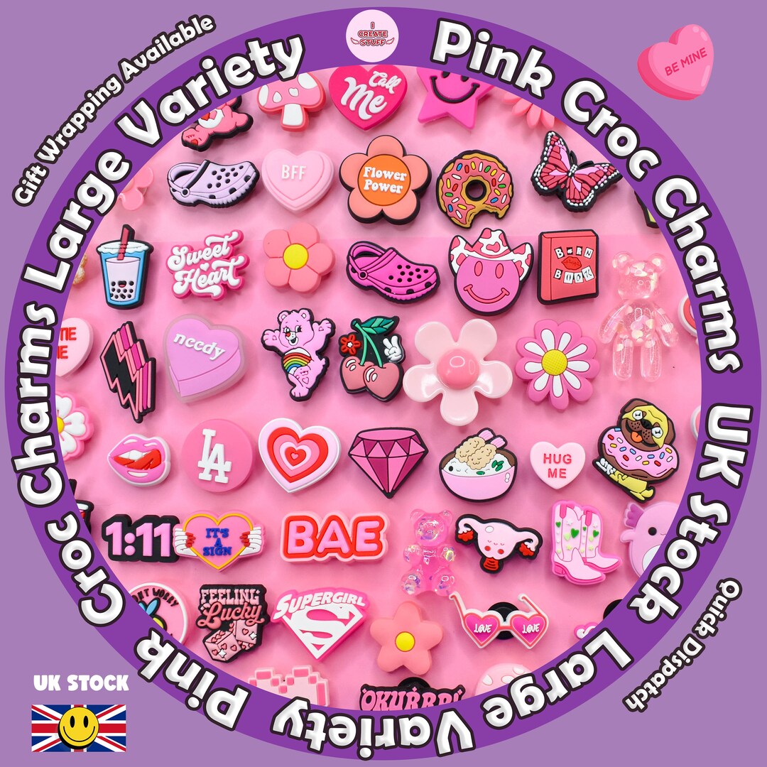 Croc Charms Pink 60 Designs, Cowgirl Flower Charms Love Heart Shoe Pin ...
