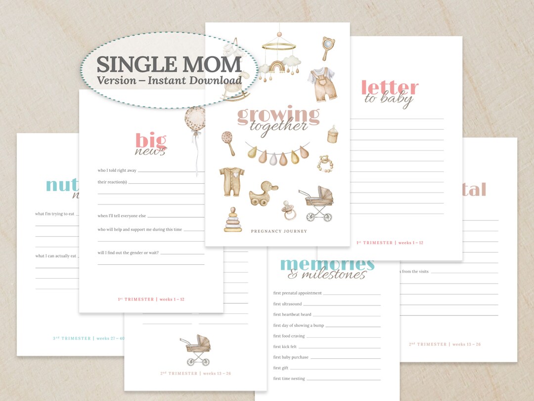 Single Mom Printable Pregnancy Journal Boho Watercolor, Digital ...