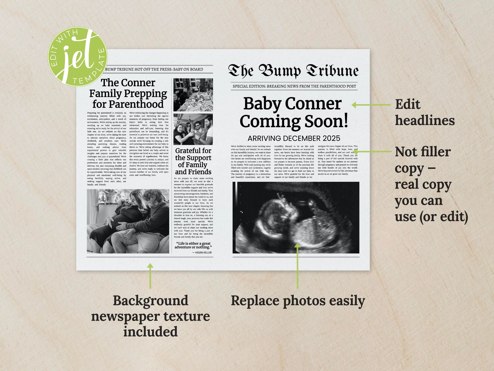 Pregnancy Announcement Newspaper Template, Personalized Unique Fun New ...