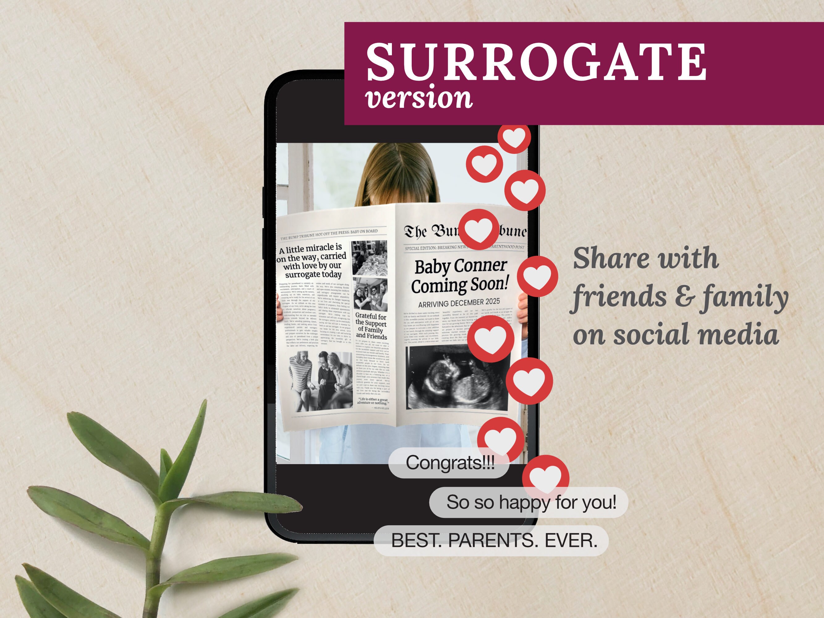 Surrogate Pregnancy Announcement Newspaper Template, Intended Parents ...