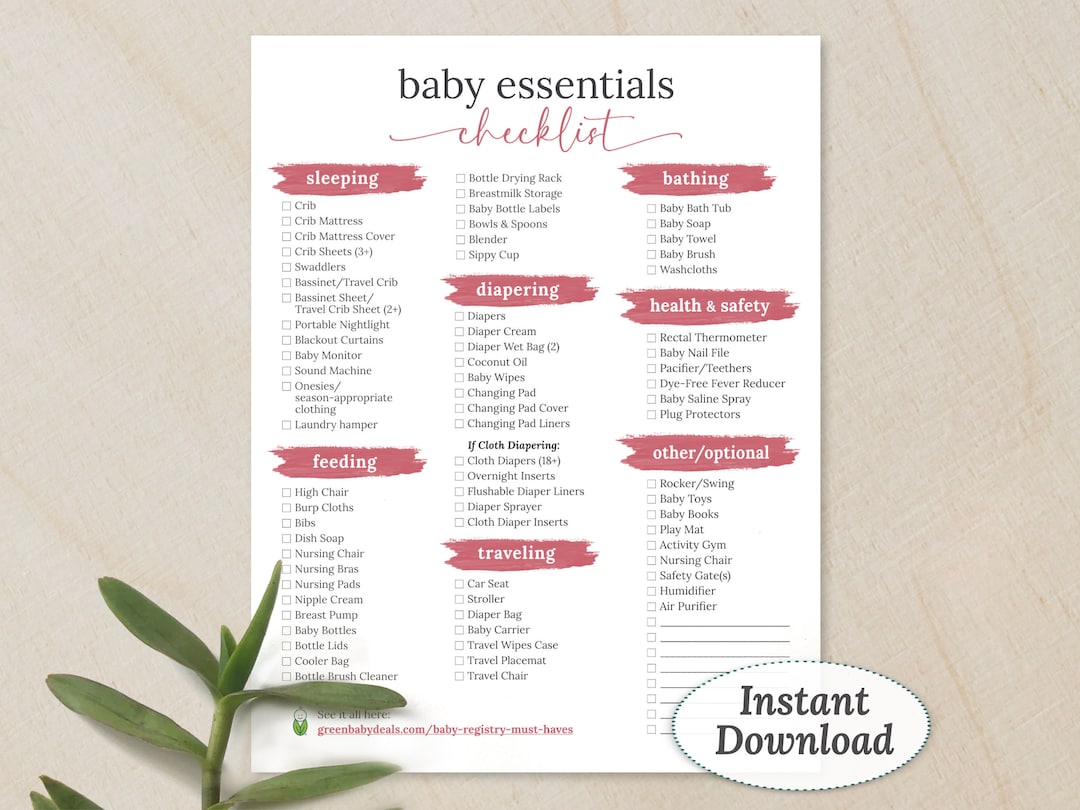 Newborn Checklist, Baby Essentials Printable PDF, Newborn Registry ...
