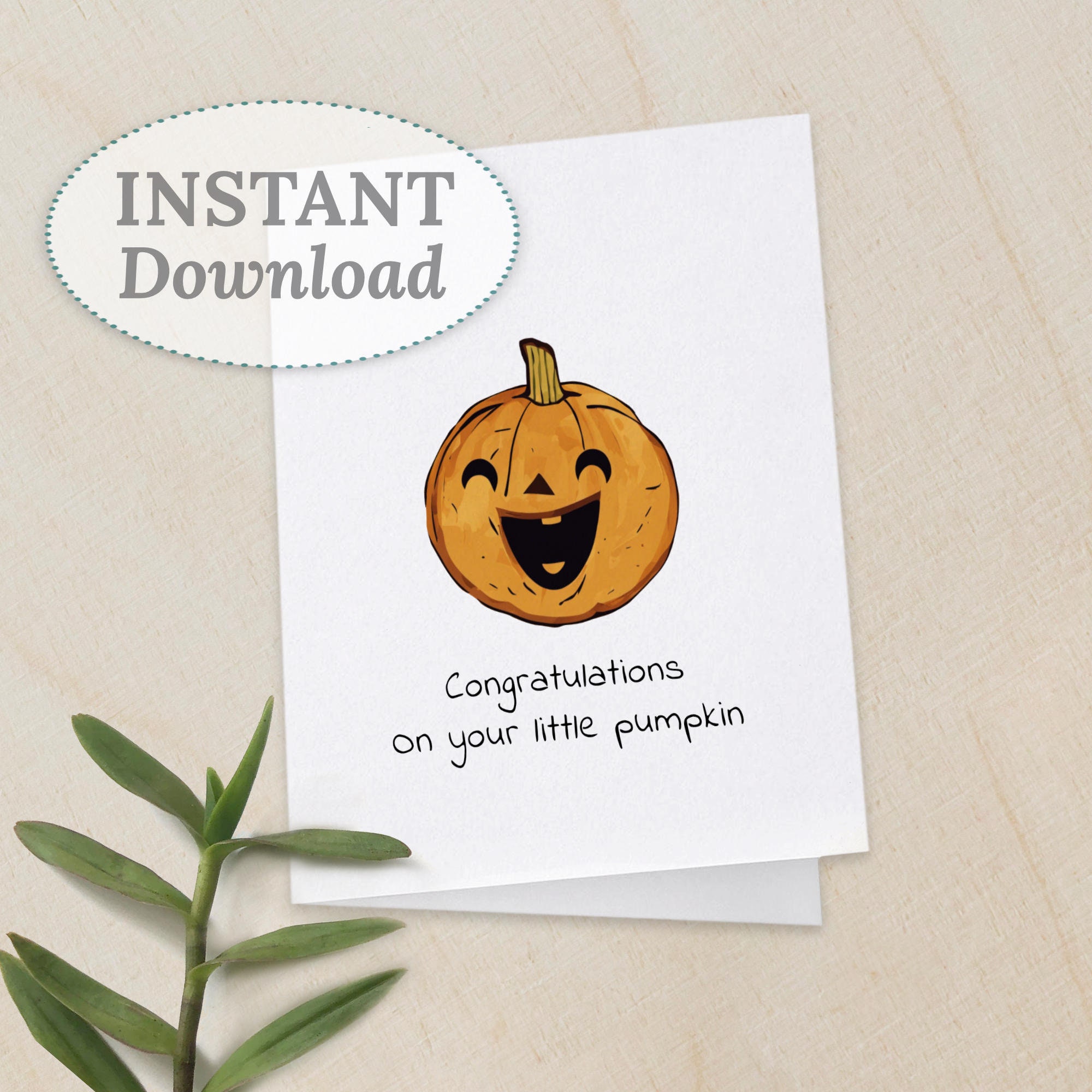 New Baby Card, Printable Instant Download PDF, Congrats Little Pumpkin Card, Baby Shower Gift ...
