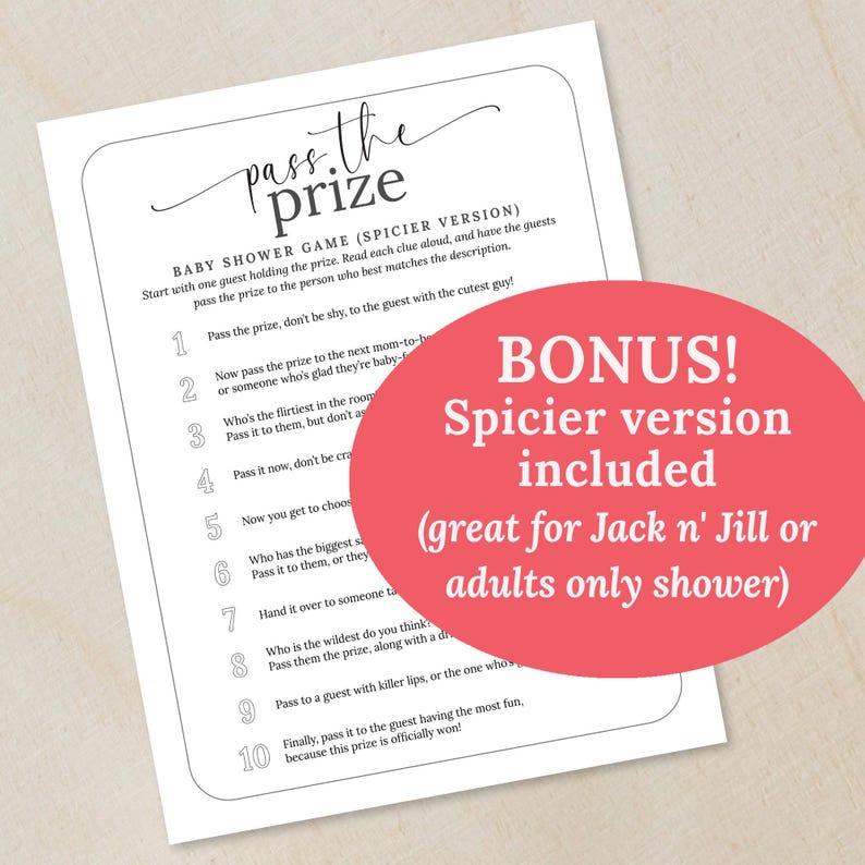 Pass the Prize Baby Shower Game Printable Neutral Minimalist Design ...