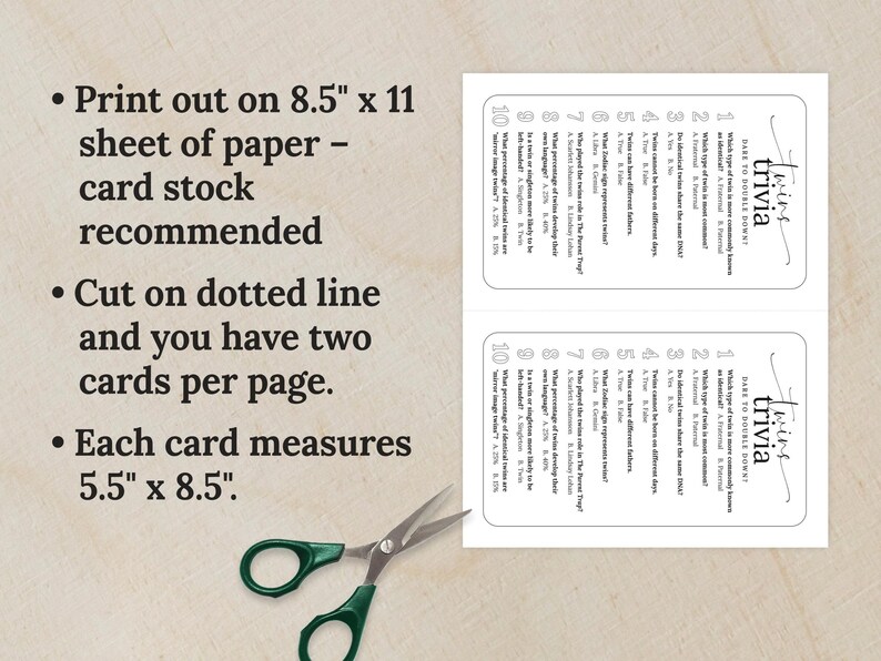 Printable Twin Trivia Baby Shower Game, Minimalist Design With Fun ...