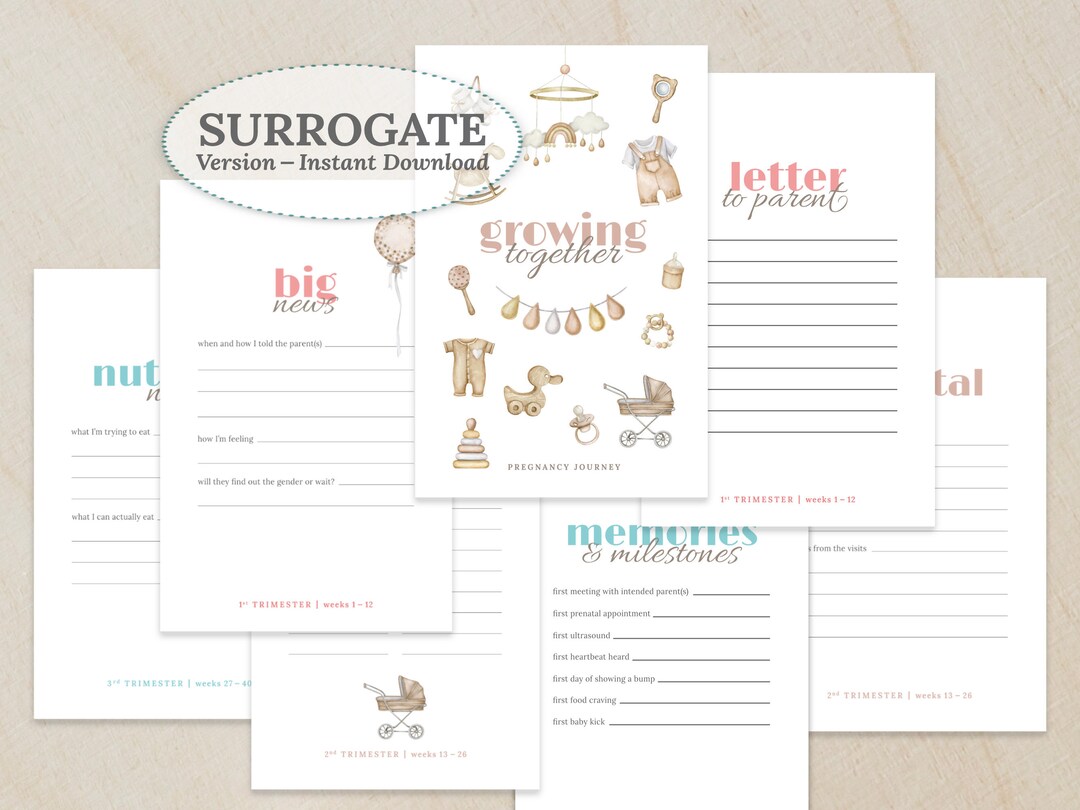 Surrogate Printable Pregnancy Journal Boho Watercolor, Digital Download ...