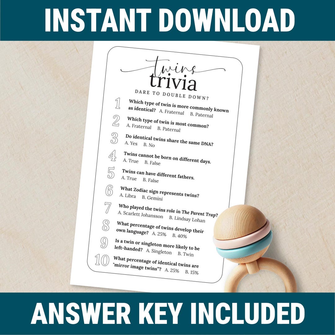 Printable Twin Trivia Baby Shower Game, Minimalist Design With Fun ...