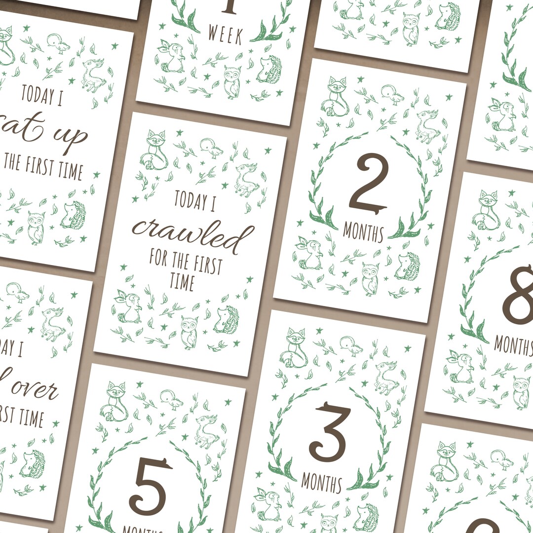 PRINTABLE Woodland Baby Milestone Cards | Hand-drawn | Gender Neutral ...