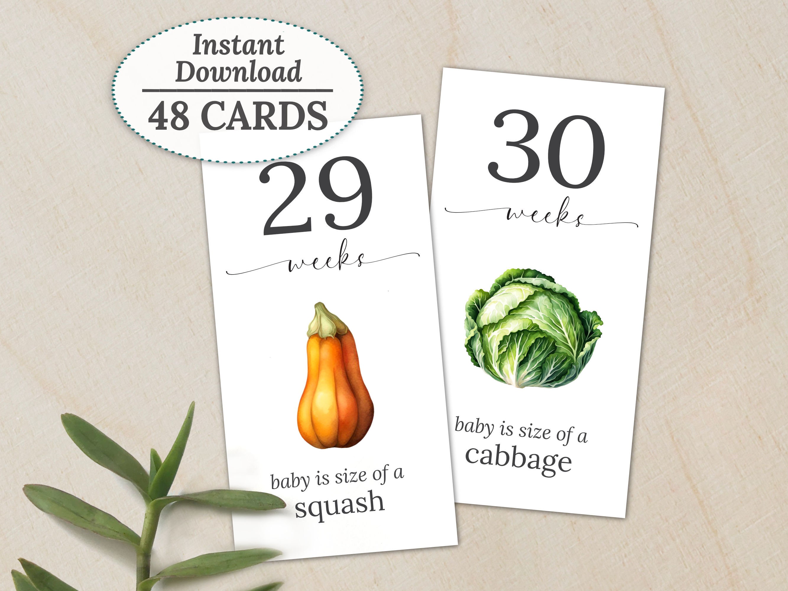 Printable Pregnancy Milestone Cards Minimal, Fruit & Veggie Baby ...