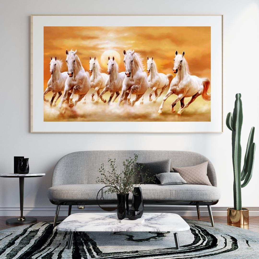 Beautiful Seven Running Horses Canvas Big Wall Painting, Running Horse ...