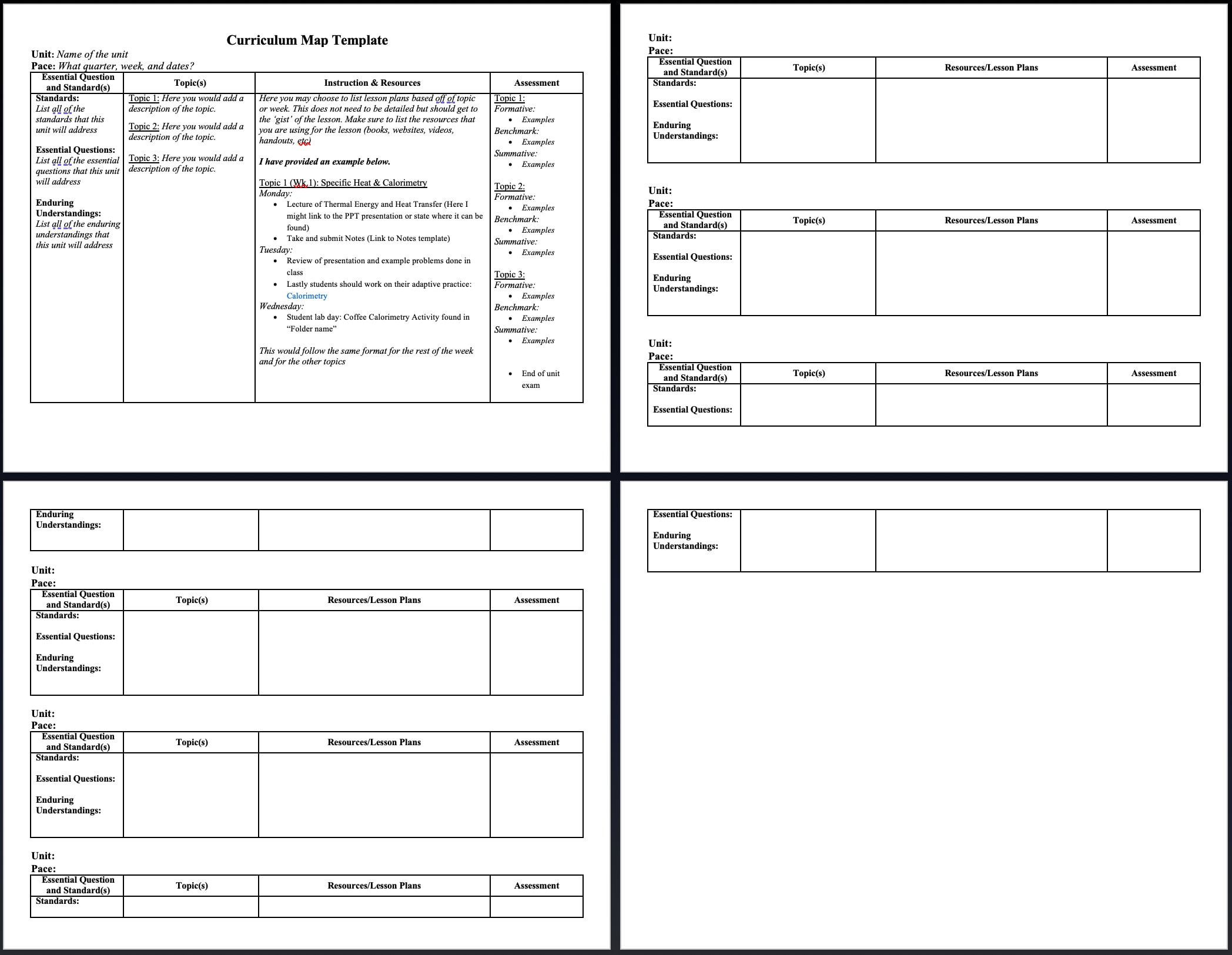 Curriculum Map Template - Etsy