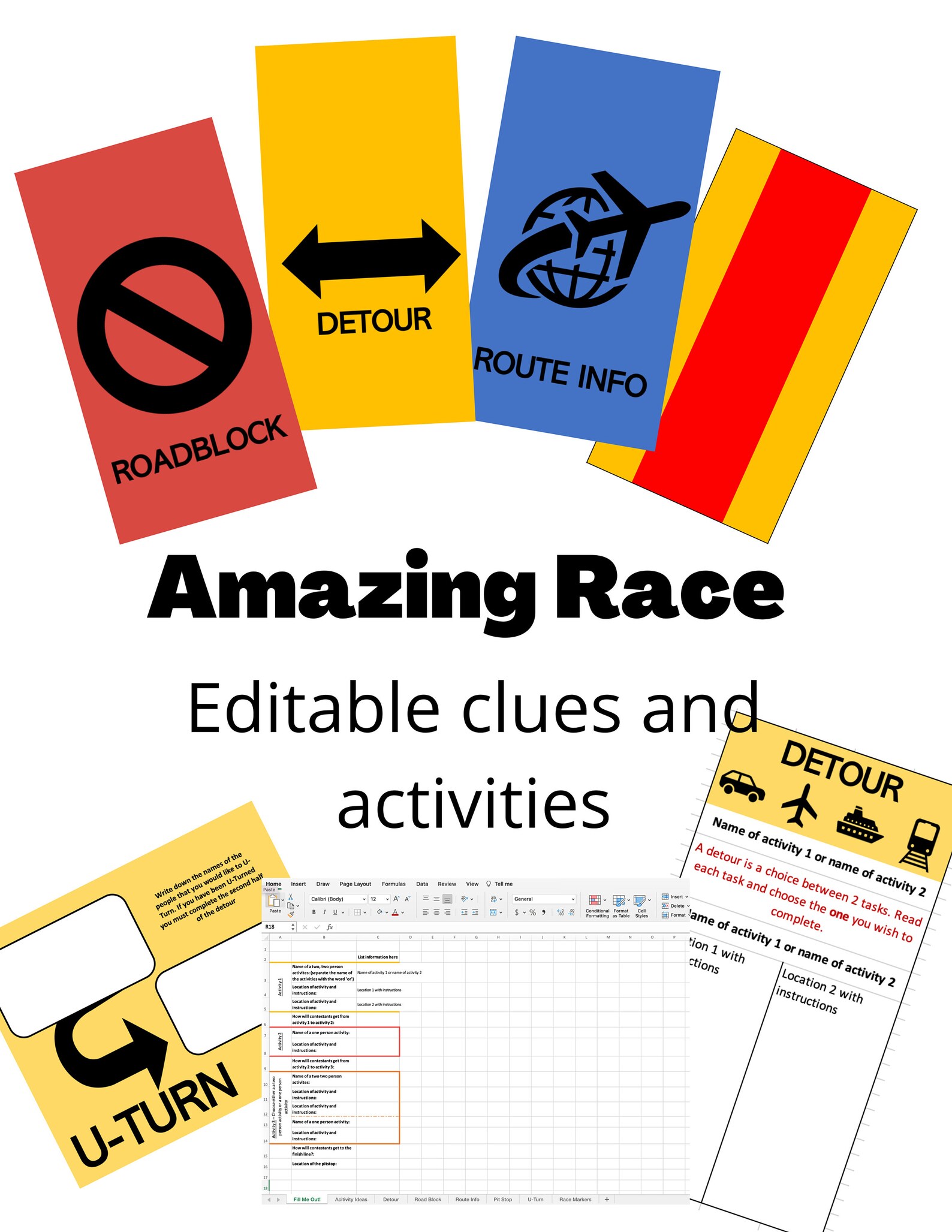 Editable Amazing Race Template Clues - Etsy