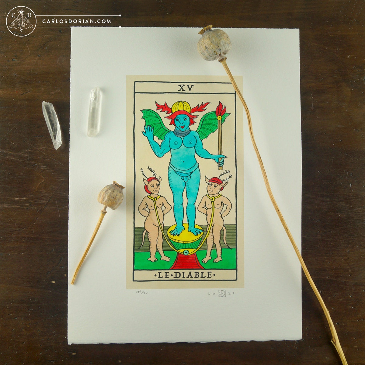 LE DIABLE, the Devil. Tarot De Marseille Major Arcana Watercolors ...