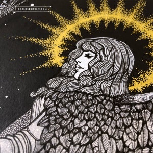 Lightbringer, Original Ink Drawing, Watercolor & Gouache, Art Nouveau ...