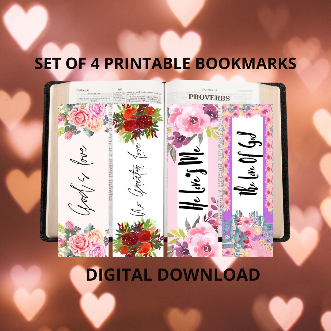 Bookmark Set of 4, Printable Bookmarks, Floral Cute Bookmark, Gift for ...