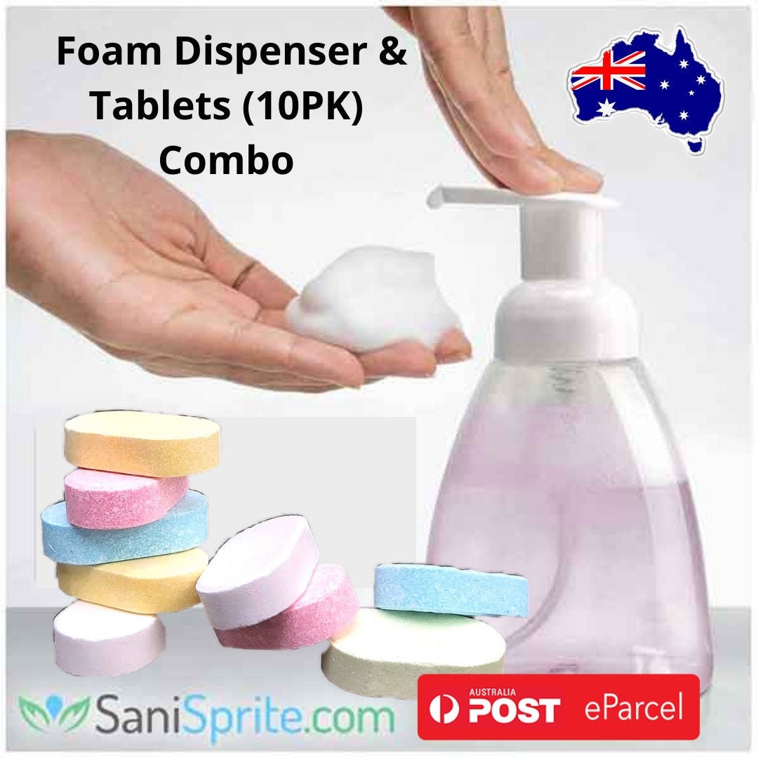Sanisprite Foaming Hand Dispenser and Foam Tablets Combo. Sanitab (10 ...