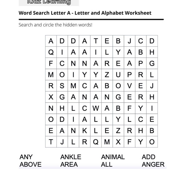 1st Grade Word Search - Etsy