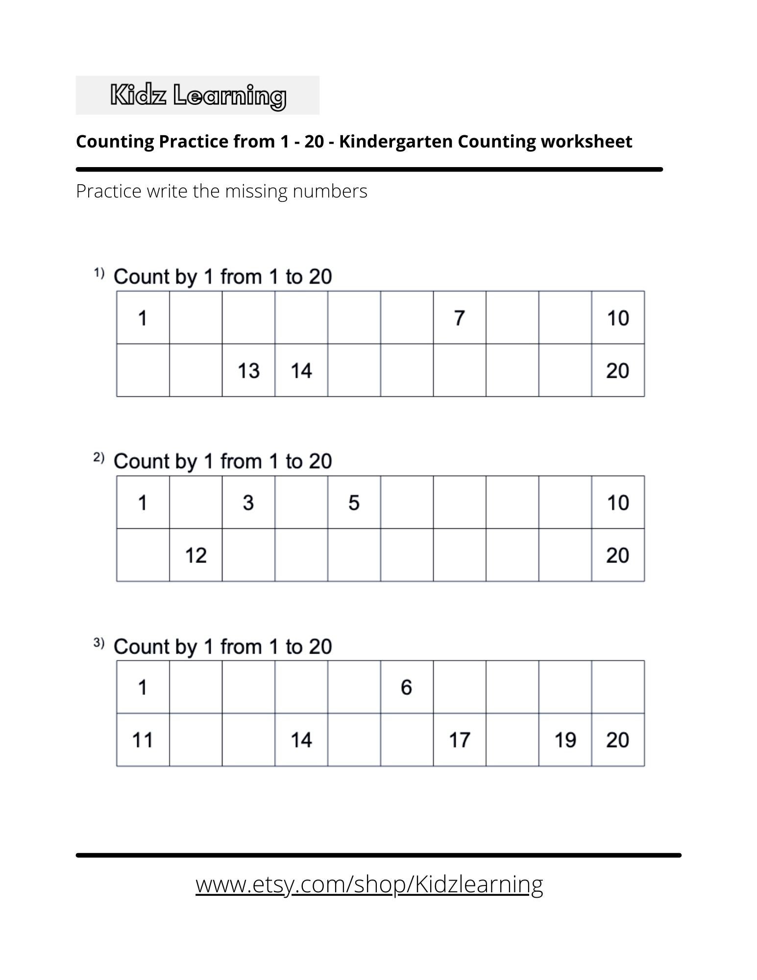 Printable Counting Numbers - Missing Number Worksheets and Counting ...