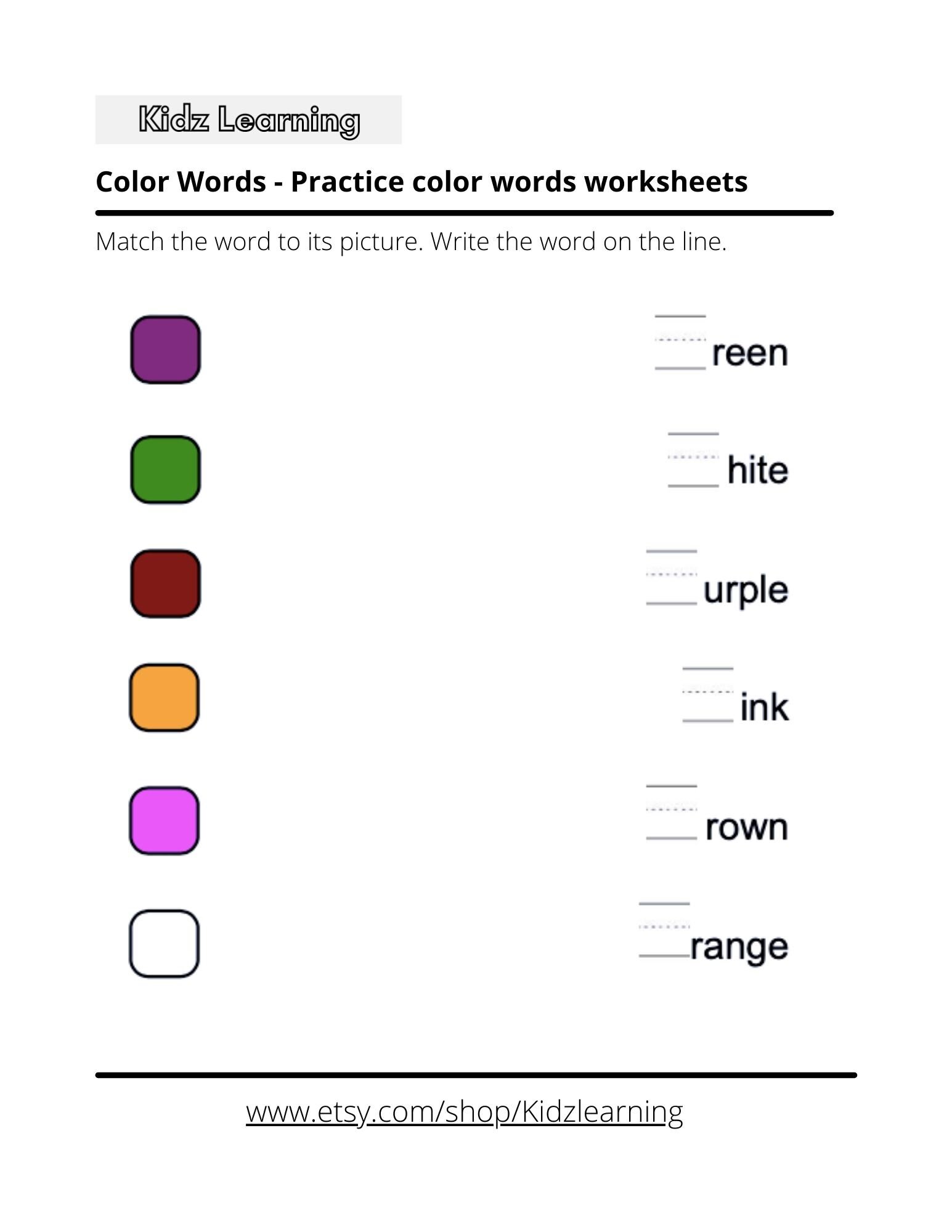 6 Printable Practice Color Words Worksheets - Preschool and 1st Grade ...