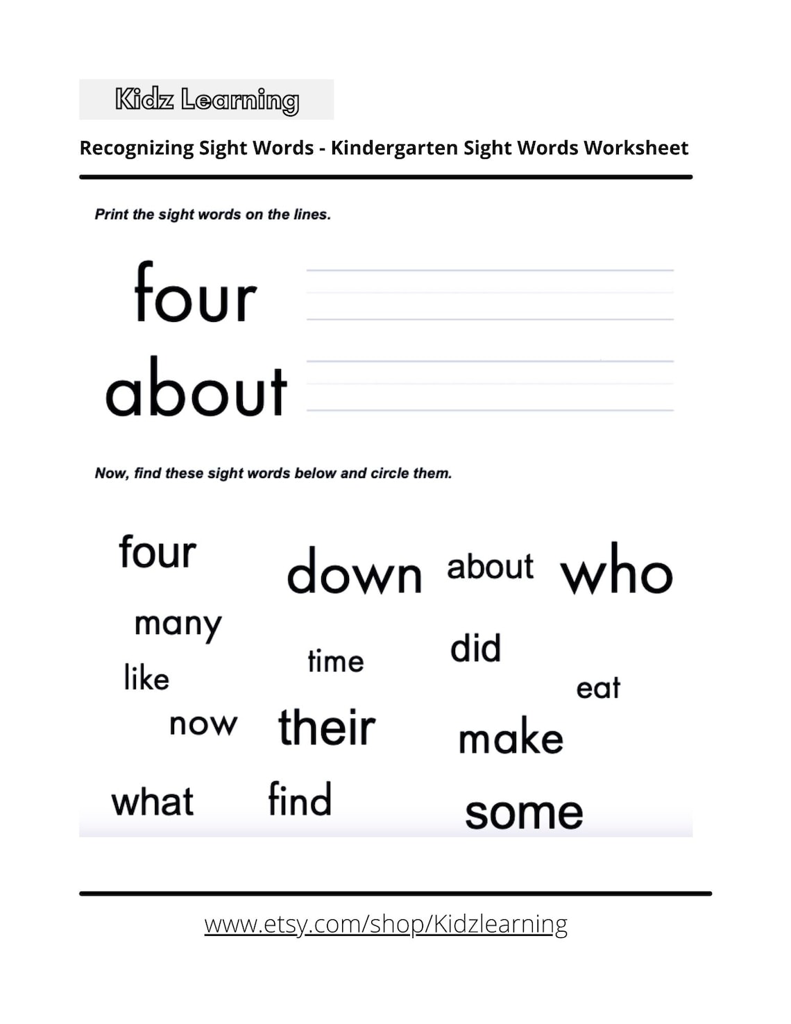 18 Printable Sight Word Worksheet - Etsy
