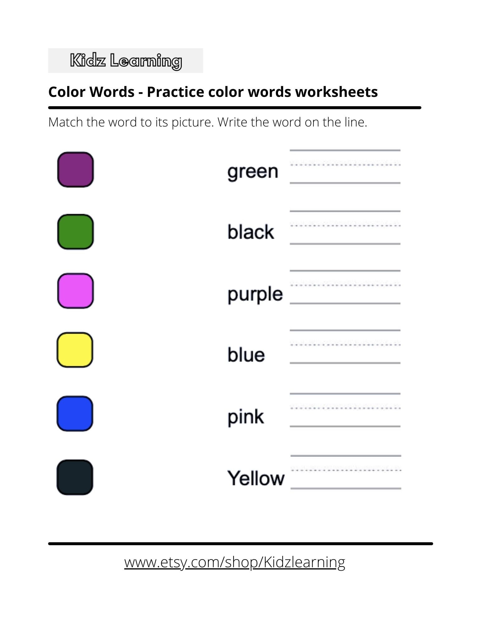 6 Printable Practice Color Words Worksheets - Preschool and 1st Grade ...